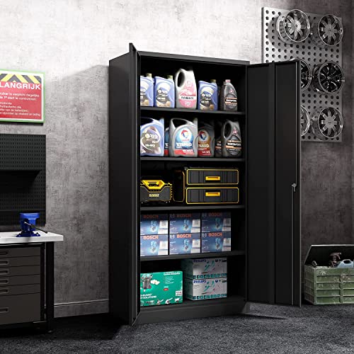 Aobabo 72 Inch 4 Adjustable Shelves Metal Office Storage Filing Cabinet with Swing Handle Lock 3 Point Locking Mechanism and 2 Keys, Black