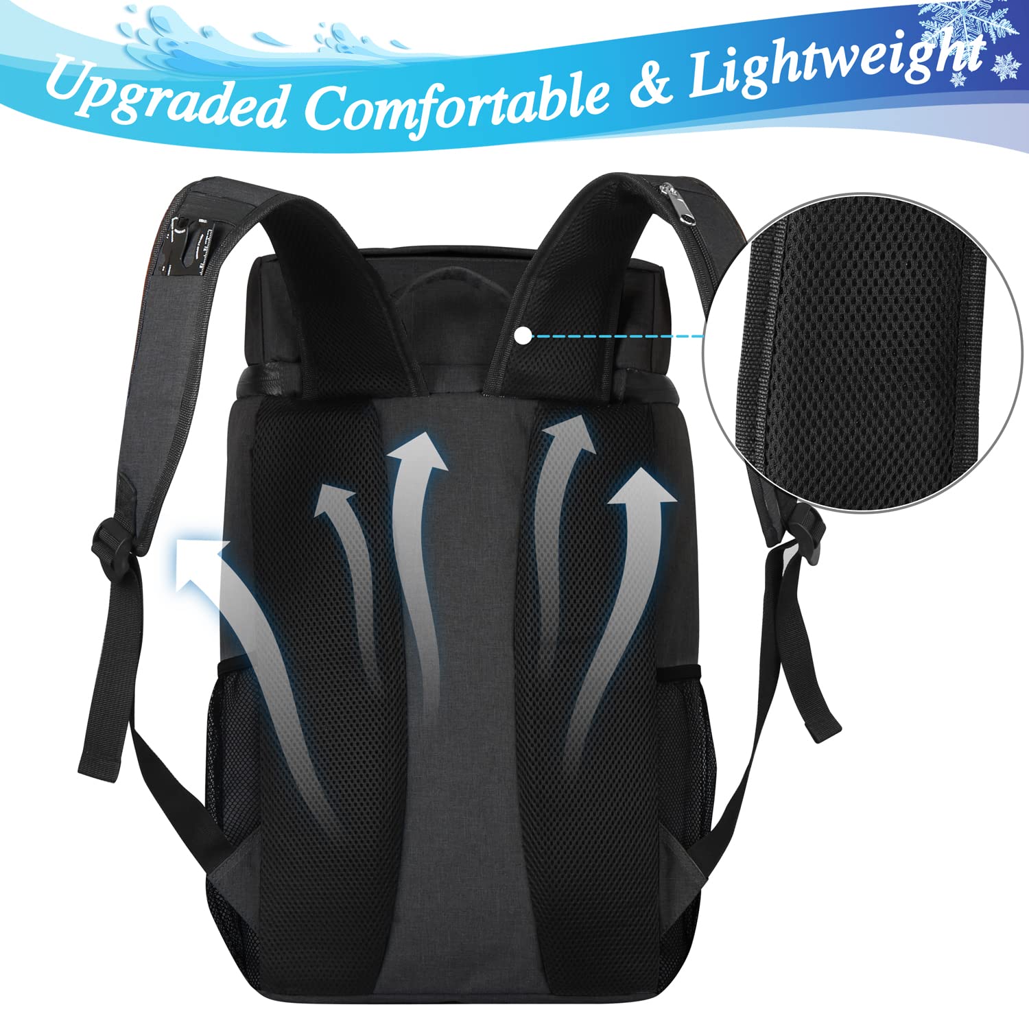 49 Cans Insulated Cooler Backpack, Leakproof Spacious Lightweight Soft Cooler Bag Backpack Cooler with Double Deck for Men Women to Work Beach Picnic Travel Trips, Black
