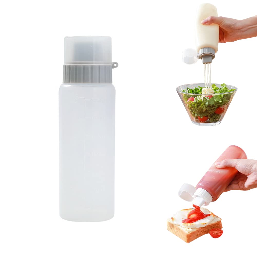 5-Hole Sauce Squeeze Bottle, 175ml Measurable Condiment Squeeze Bottle with Leak Proof Cap, Plastic Clear Sauce Squeeze Bottle Refillable Condiment Containers for Ketchup Jam Mayonnaise BBQ Sauce