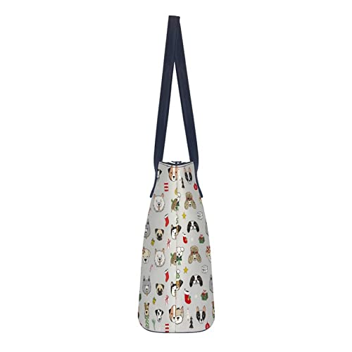 Christmas Dogs Doodle Women's Tote Bag PU Leather Shoulder Bag Handbags Purse For Work Shopping Travel