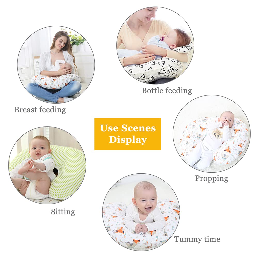 LAT Nursing Pillow Cover,100% Natural Cotton Breastfeeding Pillow Slipcover,Extra Soft and Snug on Baby Nursing Pillow(2 Pack,A)