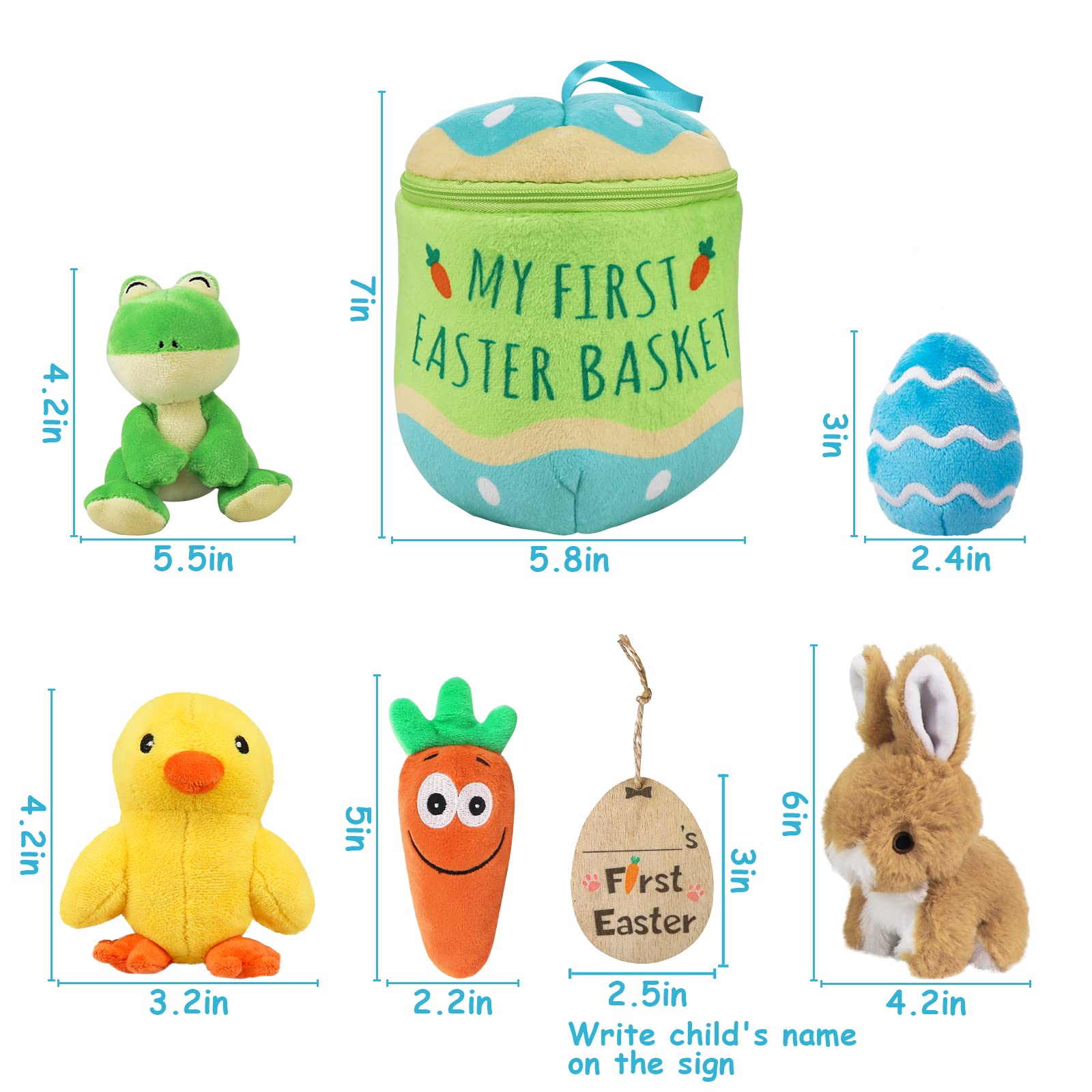 Bunny Chorus Easter Basket Playset, 6ct Stuffed Plush Bunny Chick Carrot Egg Frog for Baby Girls Boys, Easter Theme Party Favors Stuffers Gifts, Easter Decorations Party Supplies