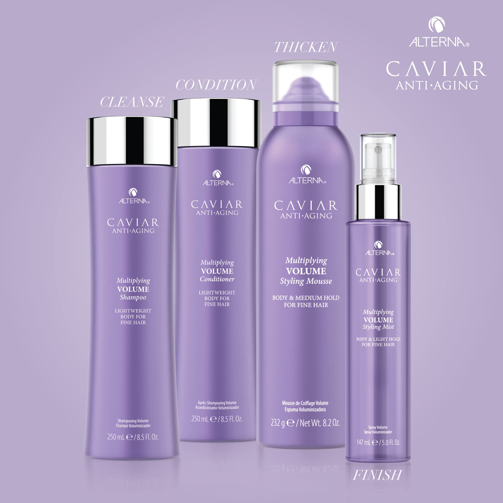 Alterna Caviar Anti-Aging Multiplying Volume Shampoo, Conditioner, Styling Mist Regimen Starter Set | For Fine, Thin Hair | Create Instant Volume and Thickness | Sulfate Free