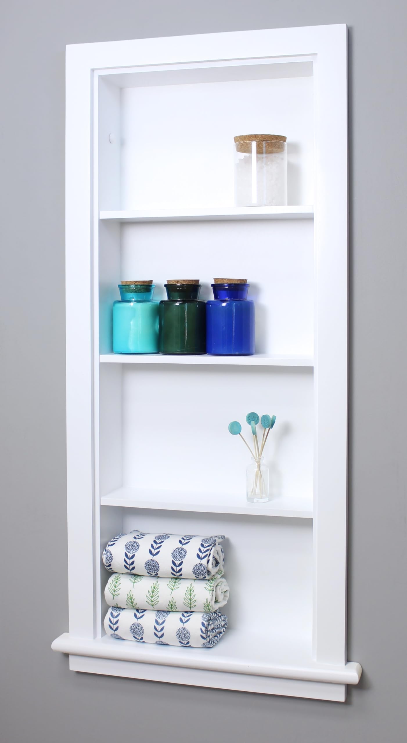 Fox Hollow Furnishings 14x36 Aiden Recessed Wall Niche Medicine Cabinet Replacement, in The Wall Bathroom Cabinet Insert Shelf/Shelves, Made in North America, Real Wood, NO MDF, Plain, White