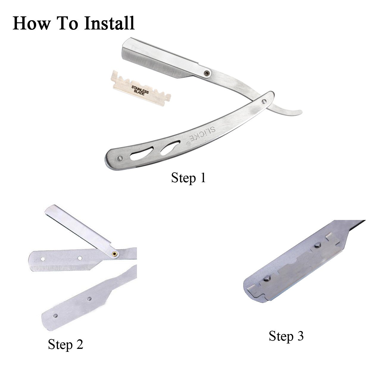 CCbeauty Stainless Steel Barber Men Straight Edge Shaving Razor Knife Handle Badger-hair Beard Shaving Brush Tool Kit and 10Pcs Refill Blades Kit