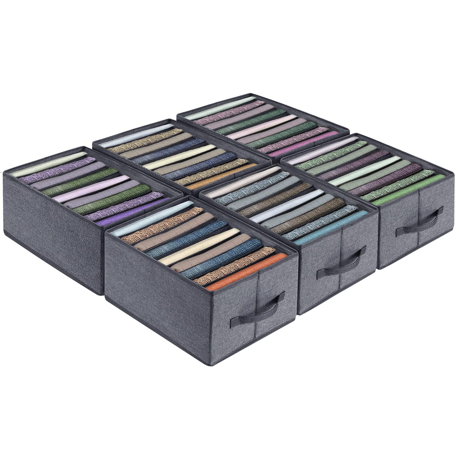 BIGLUFU 6 Packs Wardrobe Clothes Organizer for Folded Clothes, 9 Grids Foldable Dresser Closet Organizers and Storage, Drawer Organizers for Clothing with Handles for Jeans, Sweater, Dress, Grey