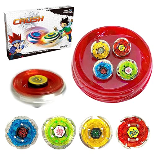 Crush Bey Battling Blades Metal Fusion Starter Set | 4 Tops, 2 Launchers, 4 Tips, 2 Bolts, 2 Fitting Keys, 1 Grip, 1 Arena