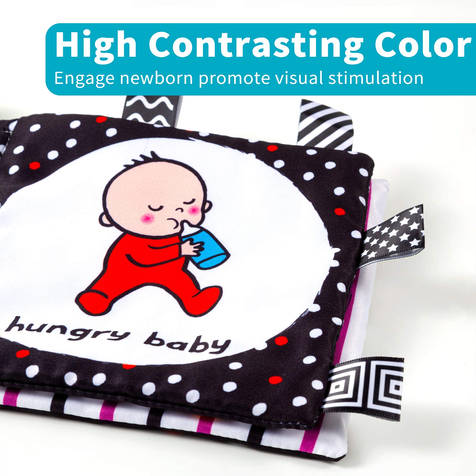 Soft Cloth Books Baby Books-2Pack for Infant Toddler Kids, Colorful High Contrast, Crinkle Washable Chewable Non-Toxic Early Educational Bath Books, Babies & Faces & Out Going Themes, Giftable