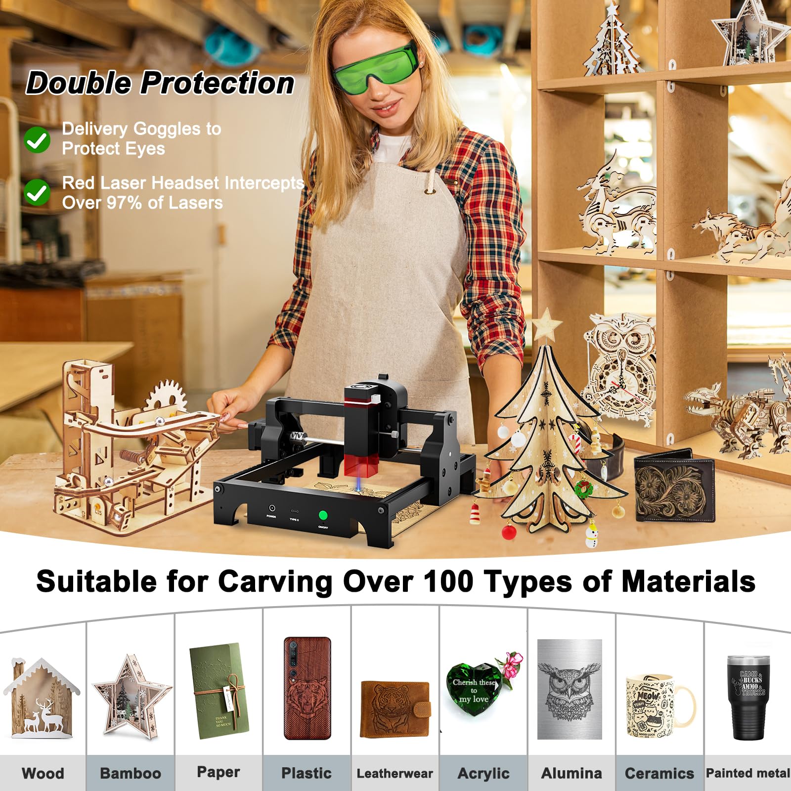 ACMER S1 Laser Engraving Machine - Laser Cutter, 2.5W Engraver Machine without Installation, Mini Laser Engraver Tool Ultra-Light Easy to Carry, Laser Machine Multi Device Control with 0.01mm Accuracy