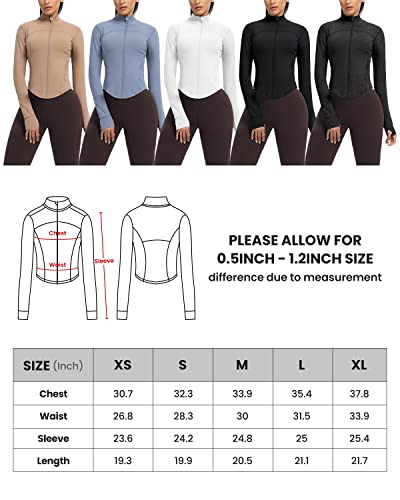 AVGO Women's Cropped Running Workout Jackets Zip Slim Fit Athletic Tops with Thumb Holes(Black, S)