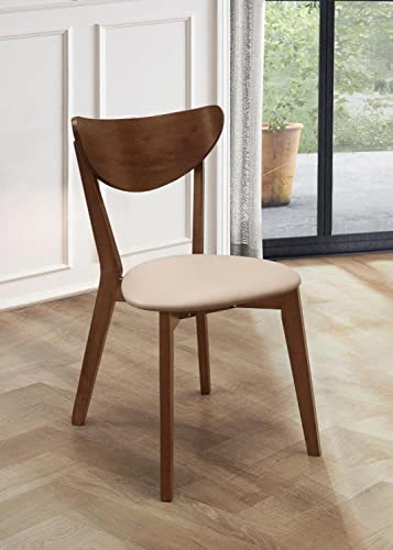 Coaster Furniture Kersey Mid Century Modern Upholstered Dining Chairs (Set of 2) Curved Back Tan Faux Leather Polyurethane Chestnut Brown 103062