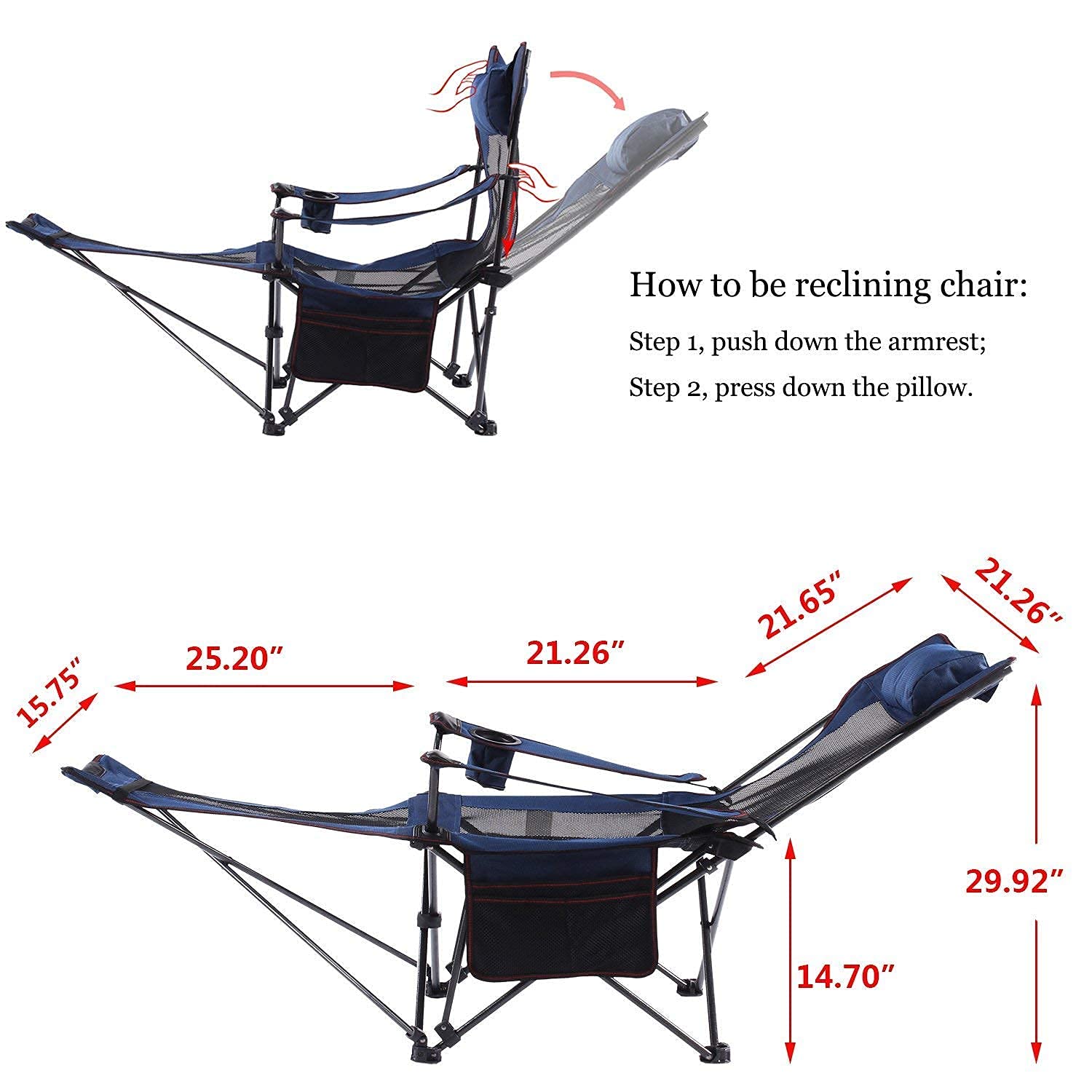 A AIKOOL Camping Recliner Camping Lounge Chair, Backpacking Folding Chair with Headrest, Footrest and Storage Bag for Outdoor Camping, BBQ, 300lbs Weight Capacity