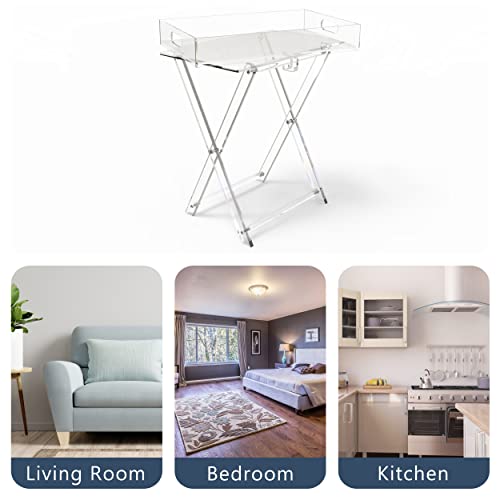 CRYSFLOA TV Tray with Removable Tray Acrylic Folding TV Tray Table Foldable Furniture Modern Small Desk Acrylic Serving Tray Top for Living Room, Bed Room, Kitchen Serving Table with Storage