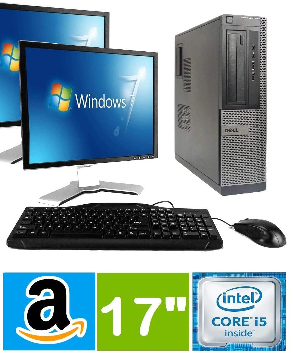 Dell Optiplex 9010 Desktop PC, Intel Core i5-3470 3.2 GHz, 8 GB RAM, 500 GB HDD, Keyboard & Mouse, Wi-Fi, Dual 17" Monitors (Brands Vary), DVD, Windows 10 (Renewed)