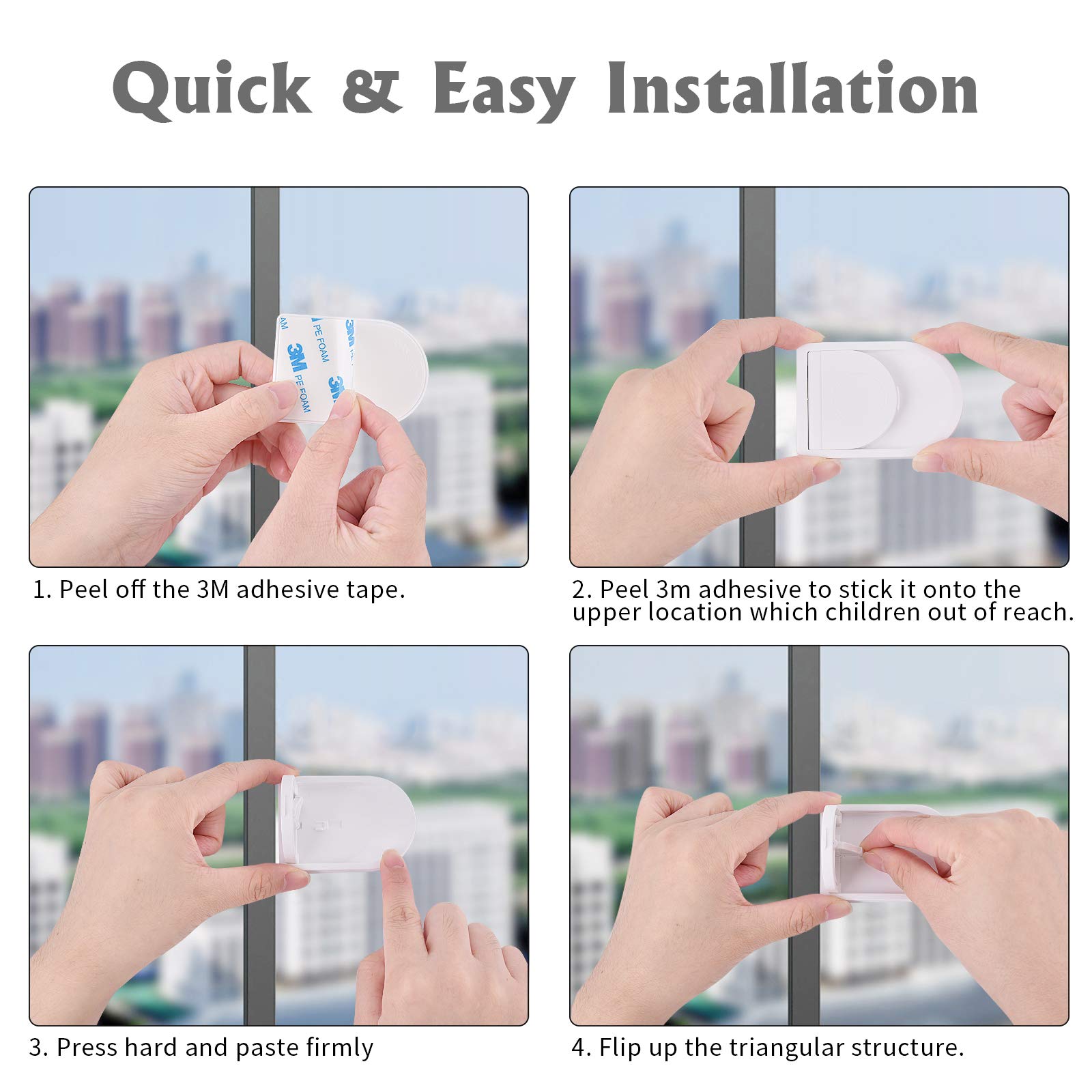 Sliding Glass Door Lock - 4 Pack Safety Slide Window Locks for Patio, Closet, Shower, Window, Wardrobe, Kitchen Cabinet with No Screws or Drills by VENMATE(4 Pack)
