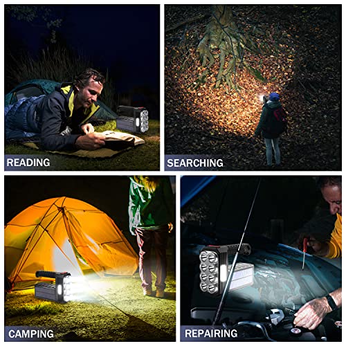 Solar Flashlight Rechargeable 8 LED Handheld with COB Sidelight, High Lumens 3 Modes Searchlight, Portable Lightweight Waterproof Spotlight for Fishing Outdoor Camping Emergencies
