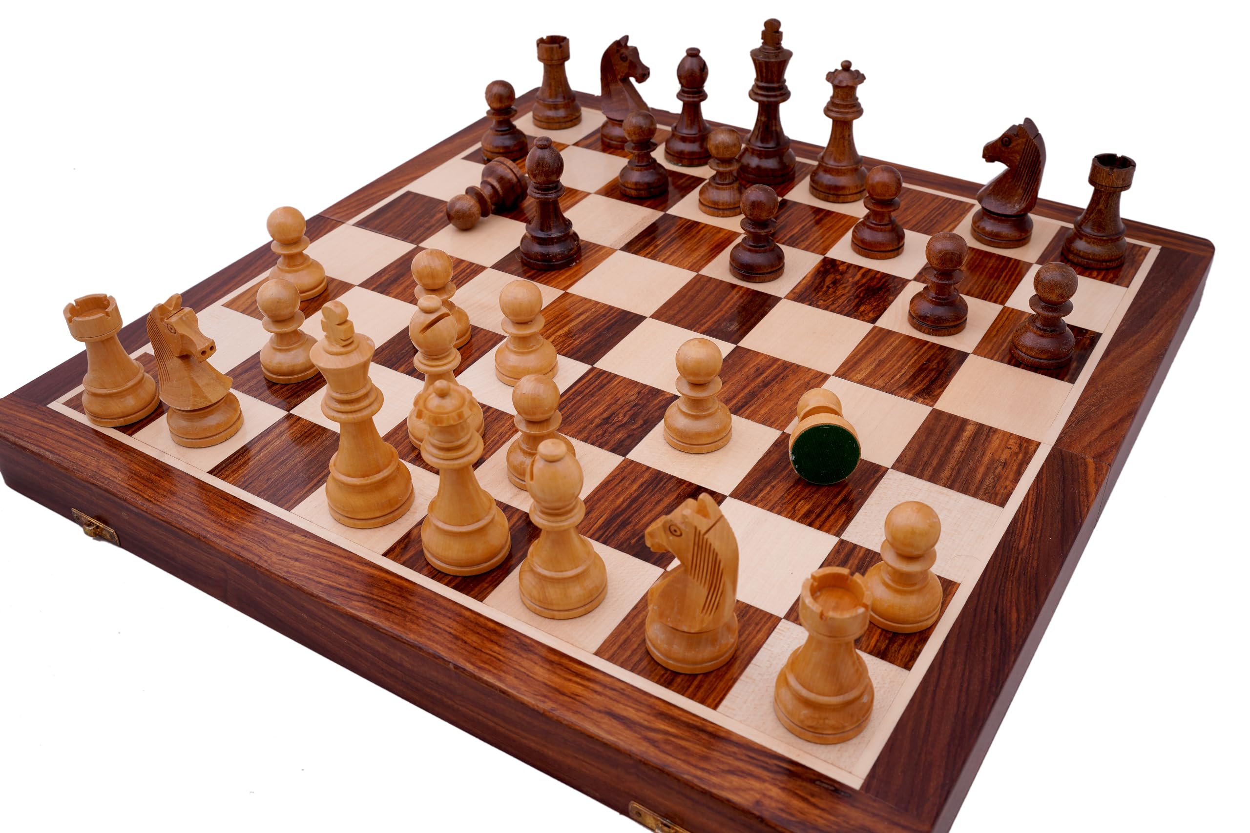 BCBESTCHESS Set, Premium Quality, Handcrafted Rosewood Unique Chess Board Set, Foldable Secure Storage for Magnetic Pieces with Extra Queens, Chess Set for Kids and Adults, Brown (16x16 Inches)
