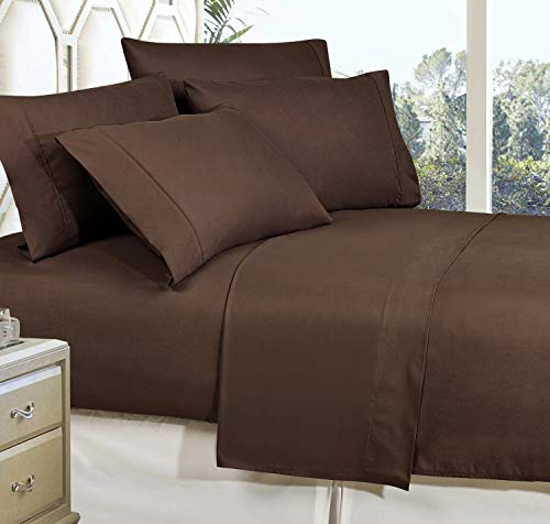 CELINE LINEN Luxury Silky-Soft 1500 Thread Count Softest Egyptian Quality Wrinkle-Free 4-Piece Bed Sheet Set, Deep Pocket up to 16 inch, Queen Chocolate Brown