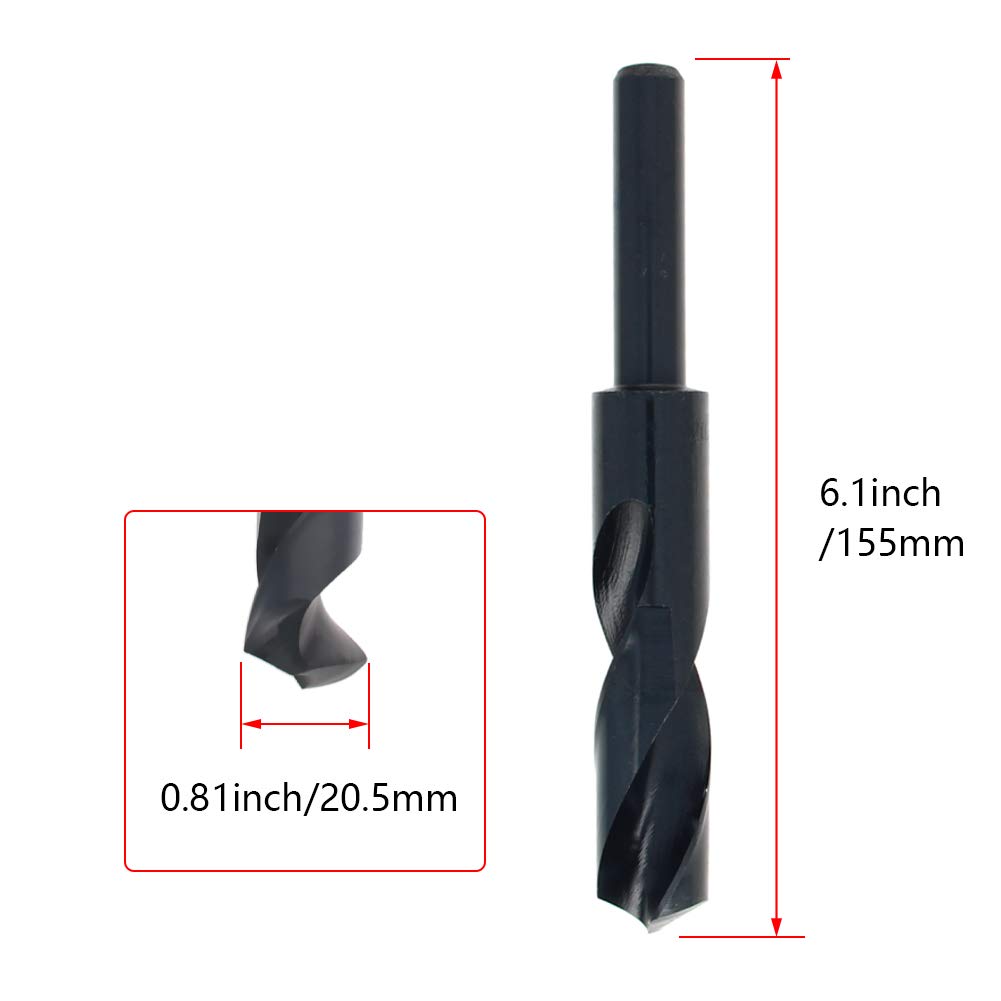 Utoolmart 20.5mm Reduced Shank Drill Bit HSS 6542 Black Oxide with 1/2 Inch Straight Shank 1pcs