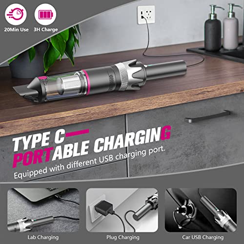 BSRCO Handheld Vacuum Cordless, 8K Pa Powerful Portable Vacuum for Car, Rechargeable 3-in-1 Mini Cleaner with 2-Speed for Home, Office and Pet Hair, Purple