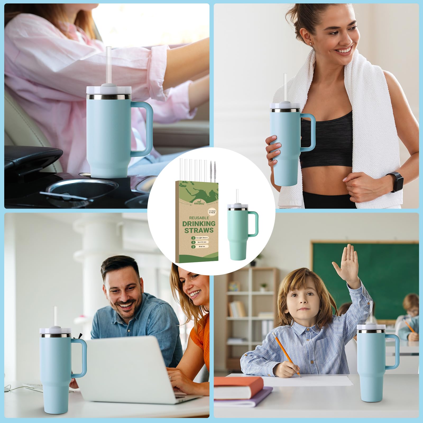 6 Pack Replacement Straws for Stanley 30oz 40 oz Cup Tumbler,Reusable Extra Long Silicone Straws with Cleaning Brush, Compatible with Stanley Quencher H2.0 Flowstate Tumbler(12.2 inch Long,Clear)