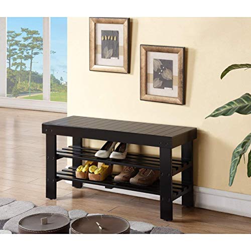Henf 3-Tier Bamboo Shoe Rack Bench, Shoe Organizer, Storage Shelf, Holds Up to 551Lb,Dimensions 35.43 x 11.02 x 17.72,Coffee