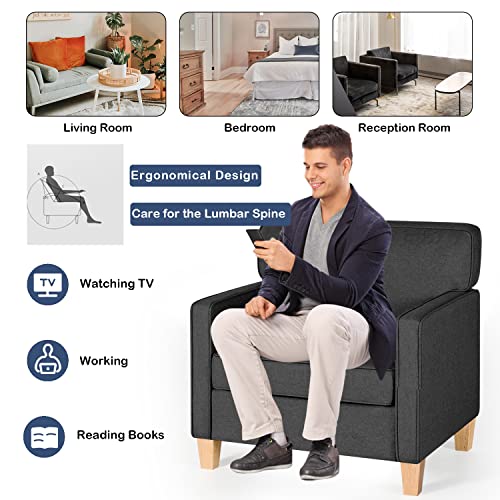 AODAILIHB Accent Chairs for Living Room with Arms Oversized Big Chairs Mid-Century Modern Reading Chair Comfy Club Chair, Bedroom Office Arm Chairs Easy Assembly (1, Dark Grey)