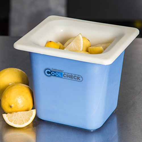 Carlisle FoodService Products CM1104C1402 Coldmaster CoolCheck 6" Deep Sixth-Size Insulated Cold Food Pan, 1.6 Quart, Color Changing, White and Blue