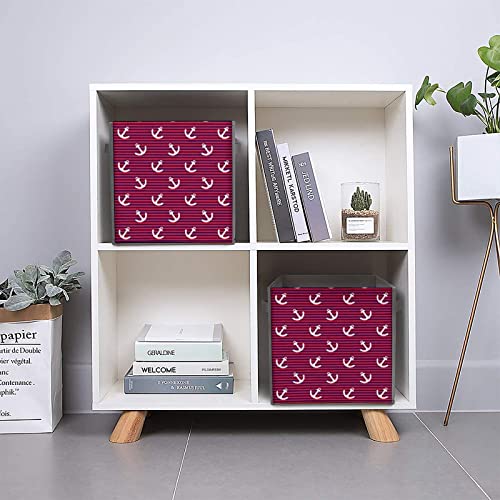 Anchor with Blue Red Stripes Collapsible Storage Bins Basics Folding Fabric Storage Cubes Organizer Boxes with Handles