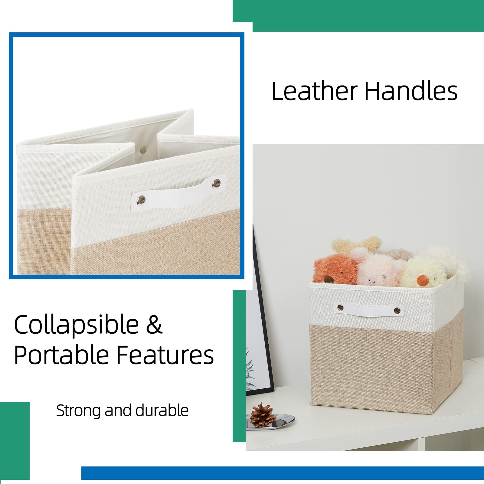 Bidtakay Cubes Baskets for Organizing 11 X 11 X 11 inch Collapsible Fabric Storage Boxes 4 Pack Stackable Beige Cube Storage Organizer Bins For Home Closet Shelves Office Bedroom Nursery Toy Storage