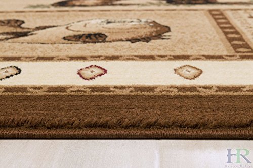 HR Cabin Rug–Lodge, Cabin Nature and Animals Area Rug–Modern Geometric Design Cabin Area Rug–Abstract, Multicolor Design– Moose/Bear/Lodge/Nature