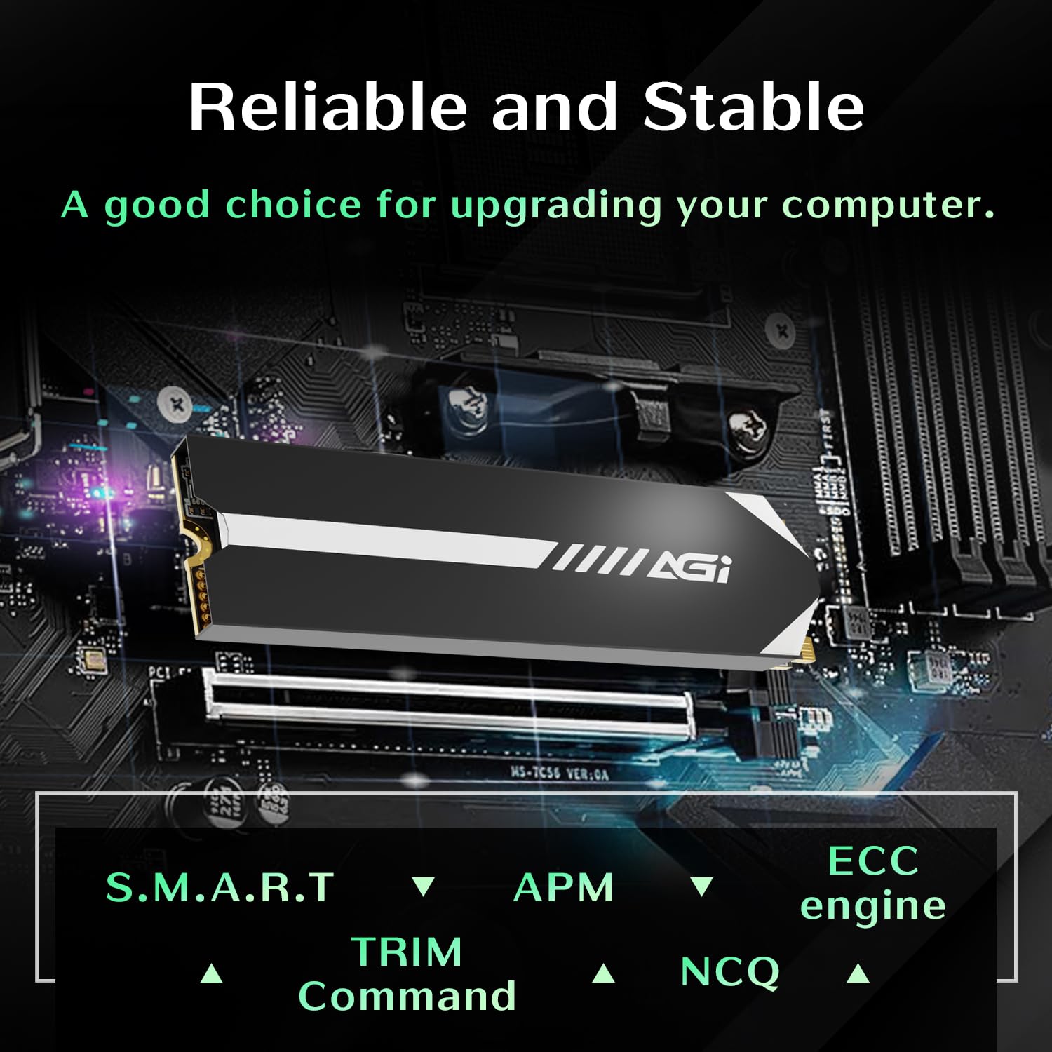 AGI 512GB AI818 PCIe NVMe M.2 Gen4x4 SLC Cache 3D TLC NAND Flash Internal Solid State Drive SSD with Heat Sink (R/W Speed up to 5000/2700 MBs)