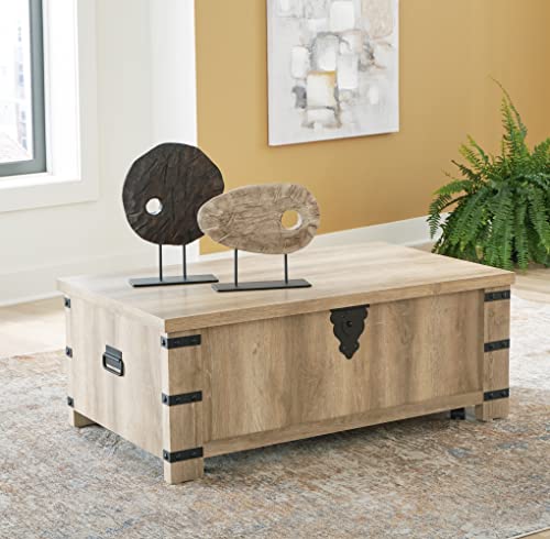 Signature Design by Ashley Calaboro Casual Lift-Top Rustic Coffee Table, Light Brown & Black