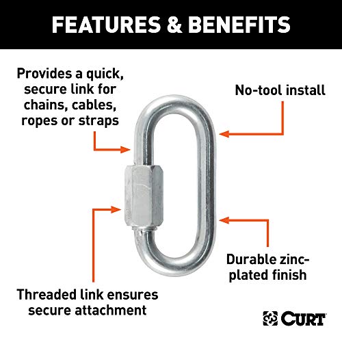 CURT 82903 Threaded Quick Link Trailer Safety Chain Hook Carabiner Clips, 5/16-Inch Diameter, 1,760 lbs., 2-Pack