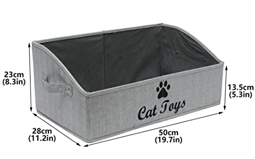 Geyecete Large cat Toy Box Storage Box - Foldable Cotton and Linen Trapezoid Organizer Boxes with Handle, Collapsible Basket for cat Toys-CAT-Striped Gray