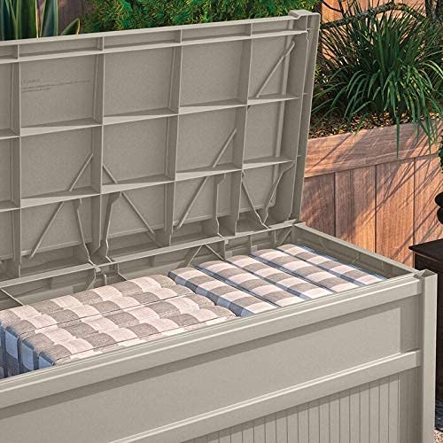 50 GALLON DECK STORAGE BOX OUTDOOR STORAGE BENCH FOR PATIO STORAGE WEATHER RESISTANT, WATERPROOF AND UV PROTECTED (Light Taupe)