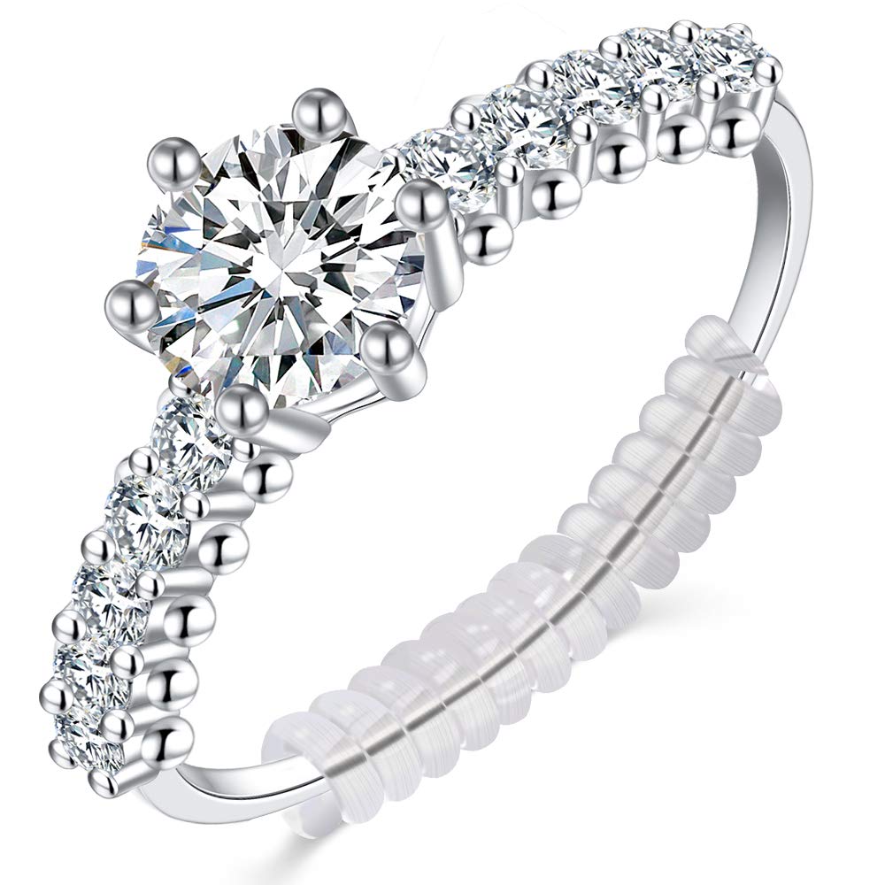 6 Pack Ring Size Adjuster for Loose Rings, 2 Styles Invisible Transparent Ring Sizer Adjusters with Silver Polishing Cloth