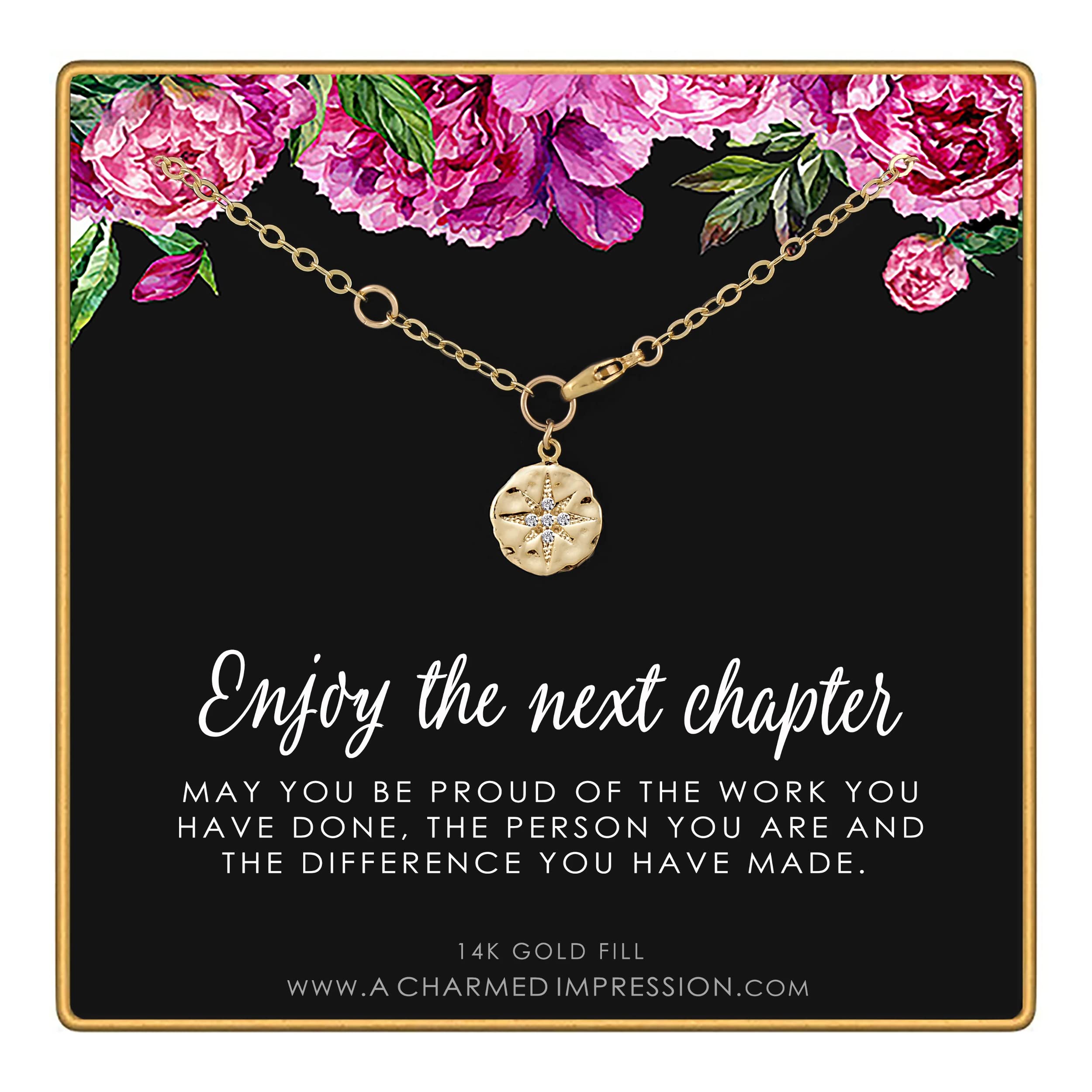 A Charmed Impression Retirement Gift for Women • Enjoy The Next Chapter • Diamond Starburst Charm Bracelet• 14k Gold • Congratulations • You'll be Missed • Be Proud of The Difference You Have Made