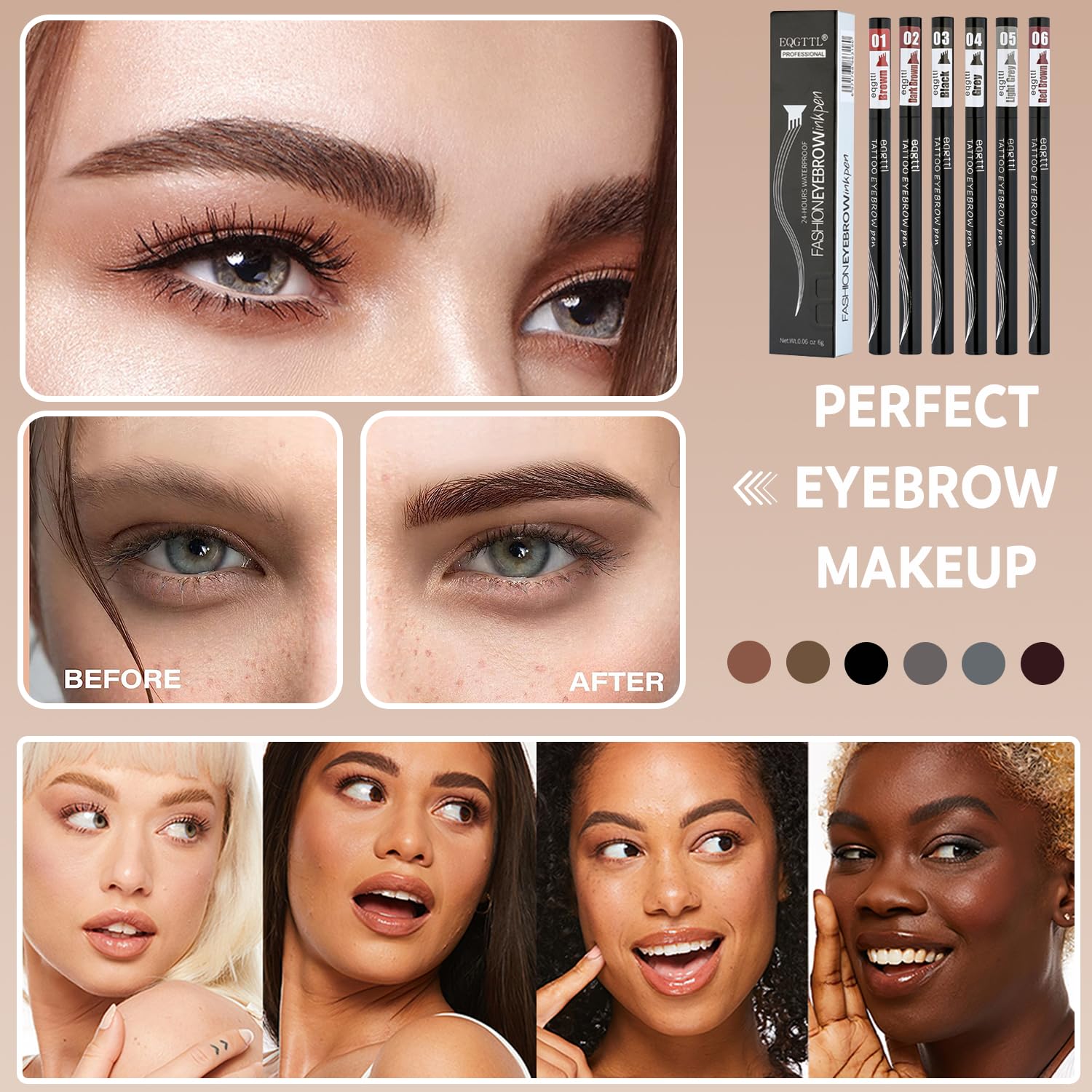 6 Pack Roterale Eyebrow Pen - Microblading Eyebrow Pen - Eyebrow Pencil with Micro-Fork Tip - Long Lasting, Waterproof, Natural Looking and Stays on All Day