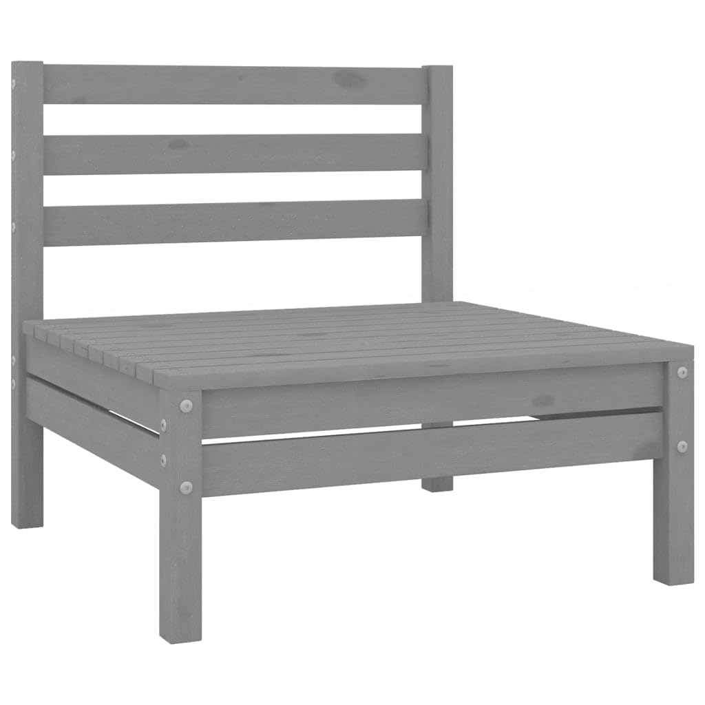 vidaXL 3 Piece Patio Lounge Set, Gray, Solid Pinewood, Outdoor Furniture, Modular Design, Includes Middle Sofa, Corner Sofa and Footstool