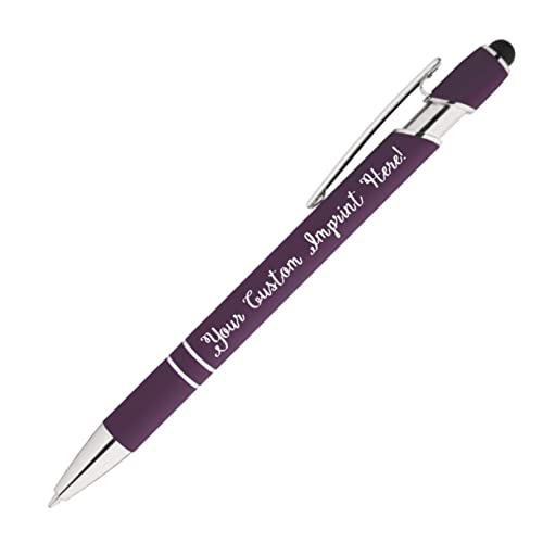 Rainbow Rubberized Soft Touch Ballpoint Pen with Stylus Tip is a stylish, premium metal pen, black ink, medium point. Box of 12 - Personalized with your custom text and/or logo (Assorted)