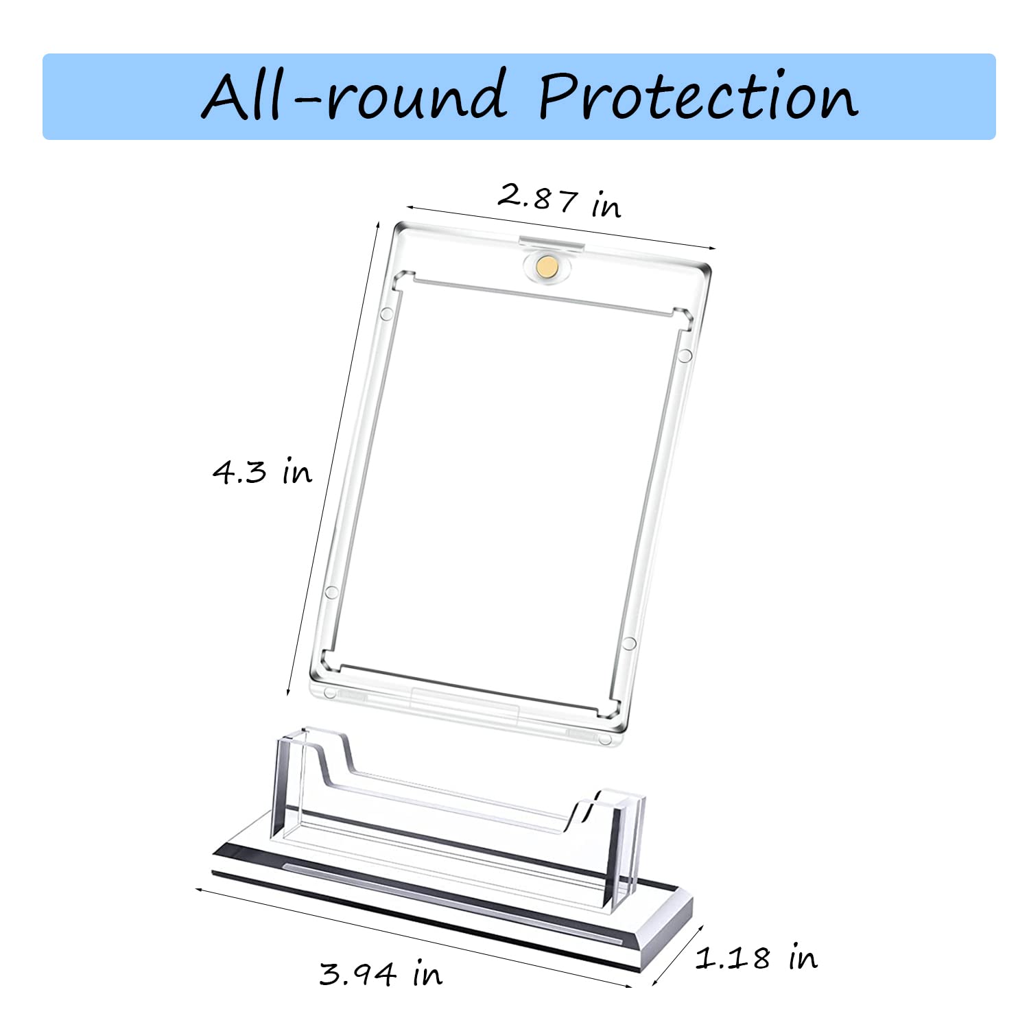4 Pack of Magnetic Card Holder with Base for Trading Cards, 35 pt Baseball Card Protectors, Card Display Stand with Case, Acrylic Football, Baseball, TCG Card Display Case
