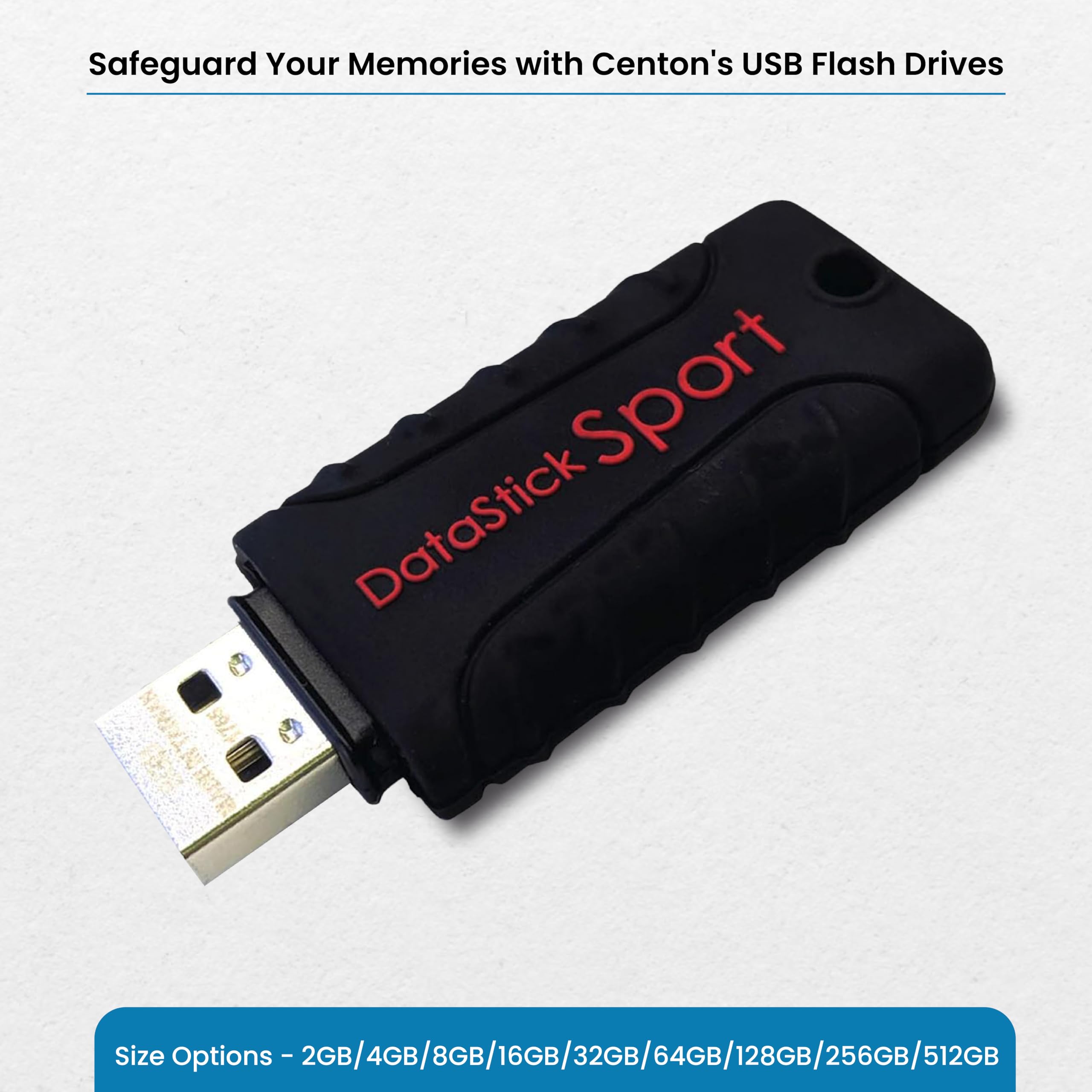 Centon Electronics DataStick Sport USB 2.0 Flash Drive, Waterproof USB Drive, Shock-Resistant Silicon Case, Versatile USB Stick, 2 GB Storage Capacity, Black, Pack of 10