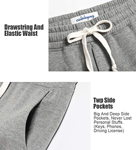 caloleyng Mens Cotton 8" Long Casual Lounge Fleece Shorts Pockets Jogger Athletic Workout Gym Sweat Shorts Lightgrey