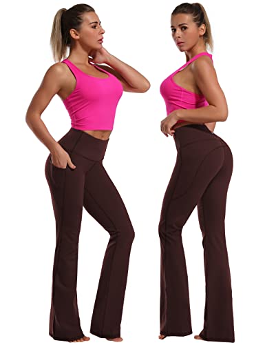 BUBBLELIME 29"/31"/33"/35" 4 Styles Women's Bootcut Yoga Pants Tummy Control - Side Pockets_MAHOGANYMAROON XL_29" Inseam