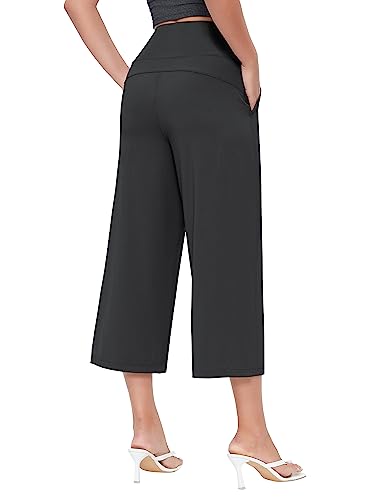 BUBBLELIME Women's Bootleg Yoga Capris Pants High Waist Workout Flare Crop with Pockets - Black_Medium