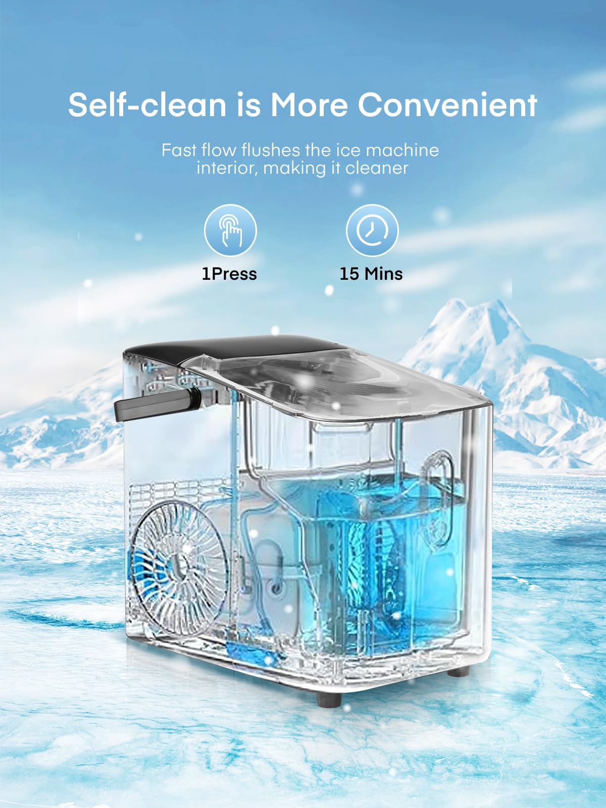 FOHERE Countertop Ice Maker with Handle, Portable Ice Machine Self-Cleaning, 28 lbs in 24Hrs, 2 Sizes of Bullet Ice, Ice Ready in 6 Mins, with Ice Scoop & Basket, for Home/Kitchen/Camping/RV