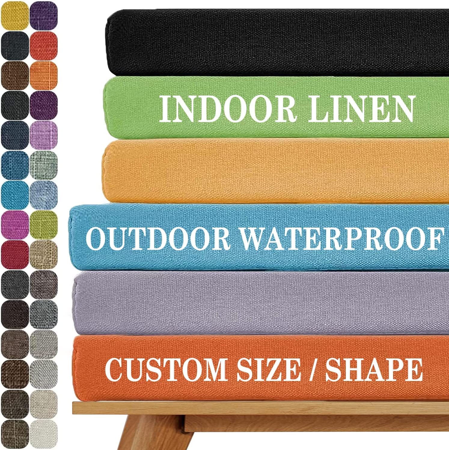 YWAMZDZ Custom Bench Cushions for Indoor Furniture, Bay Window Seat Cushions Indoor, 75D High-Resilience Foam Pads with Non-Slip Bottom, 6 Fabrics/100+ Colors Available, for Piano Bench Cushion