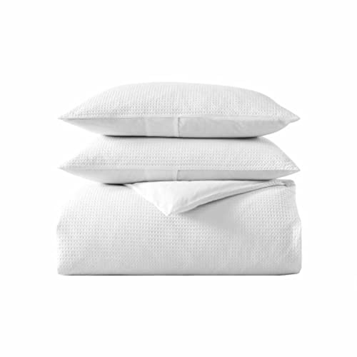 Vera Wang - Queen Comforter Set, Luxury Cotton Bedding with Matching Shams, Medium Weight & Ideal for All Seasons (Waffle Pique Queen, White)