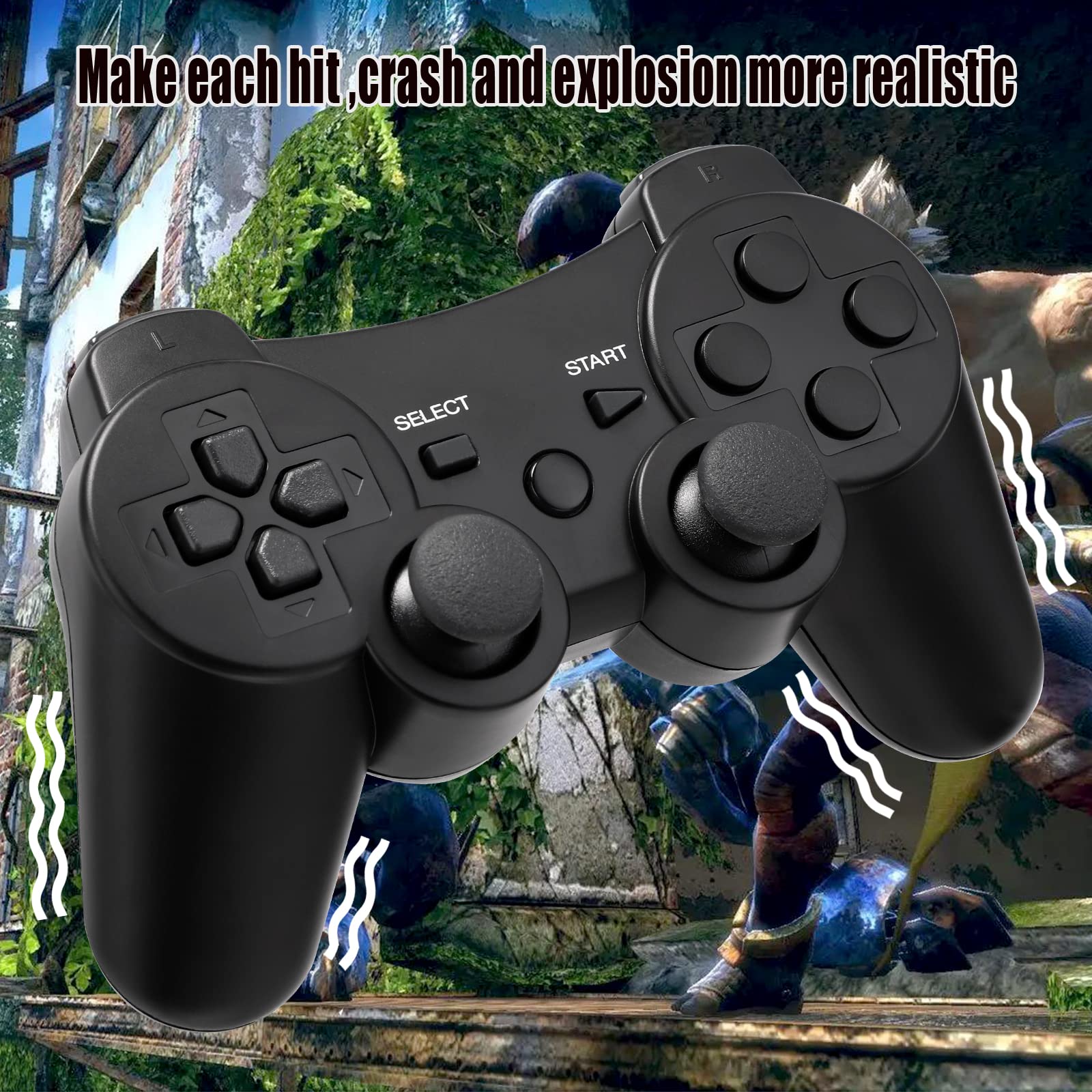 Ceozon PS3 Controller Wireless Gamepad for PS3 Remote Controller with Charging Cords 2 Pack Black and Muti-Coloful